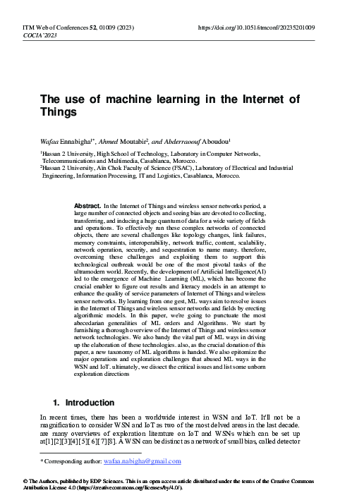 (PDF) The use of machine learning in the Internet of Things