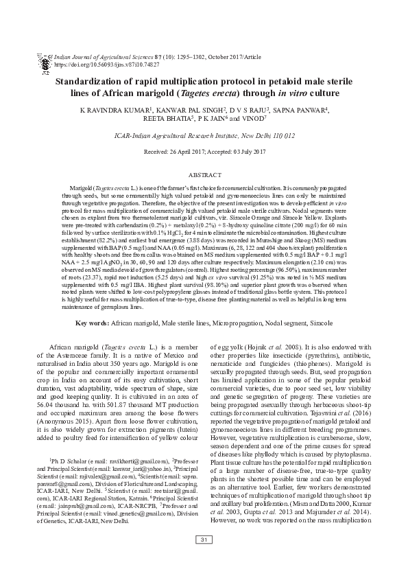 (PDF) Standardization of rapid multiplication protocol in petaloid male ...