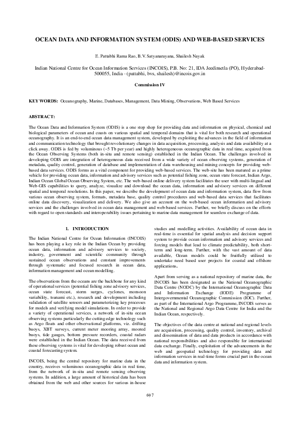(PDF) Ocean data and information system (ODIS) and web-based services