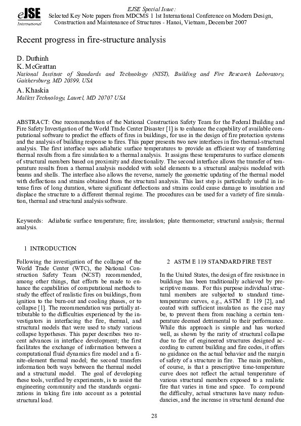 (PDF) Recent progress in fire-structure analysis
