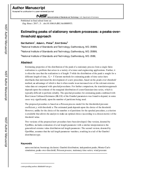 (PDF) Estimating Peaks of Stationary Random Processes: A Peaks-over-Threshold Approach