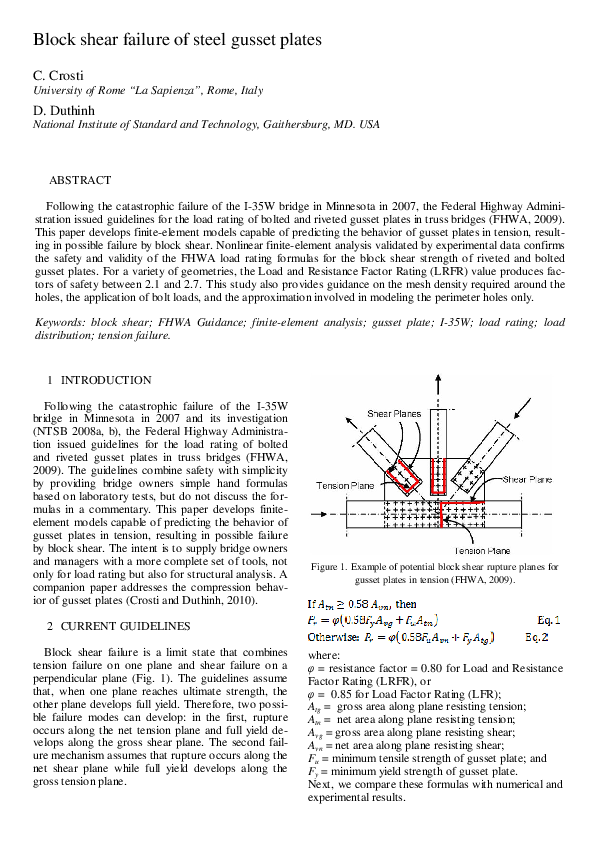 (PDF) Block shear failure of steel gusset plates