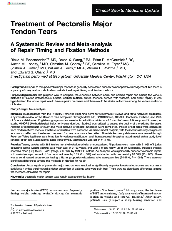 (PDF) Treatment of Pectoralis Major Tendon Tears: A Systematic Review ...