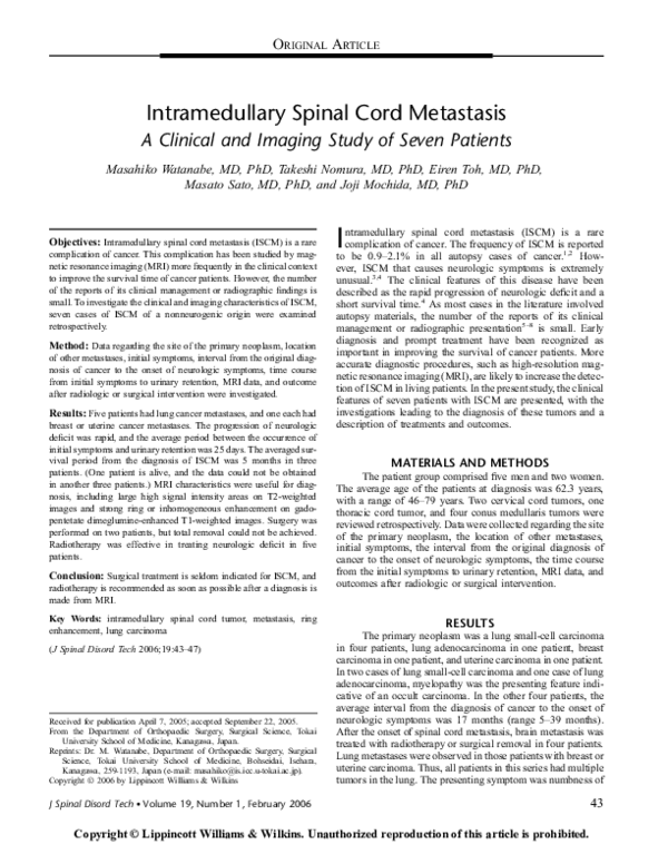 (PDF) Intramedullary Spinal Cord Metastasis
