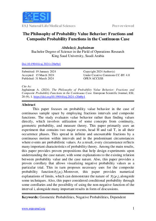 (PDF) The Philosophy of Probability Value Behavior: Fractions and Composite Probability ...