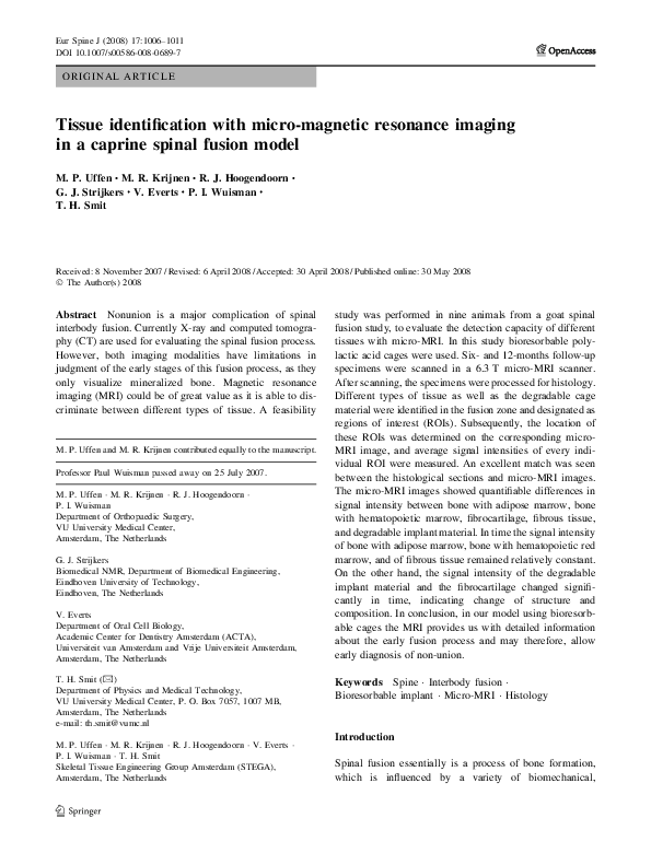 (PDF) Tissue identification with micro-magnetic resonance imaging in a ...