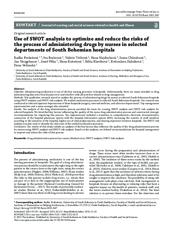 (PDF) Use of SWOT analysis to optimize and reduce the risks of the ...