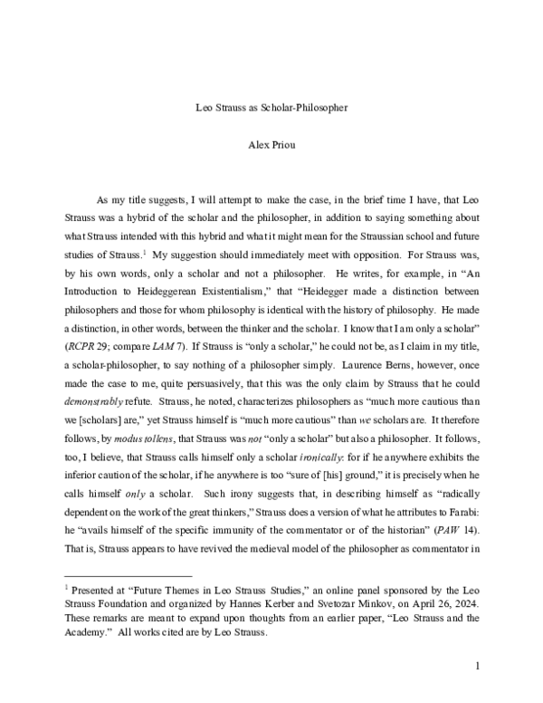 (PDF) Leo Strauss as Scholar-Philosopher
