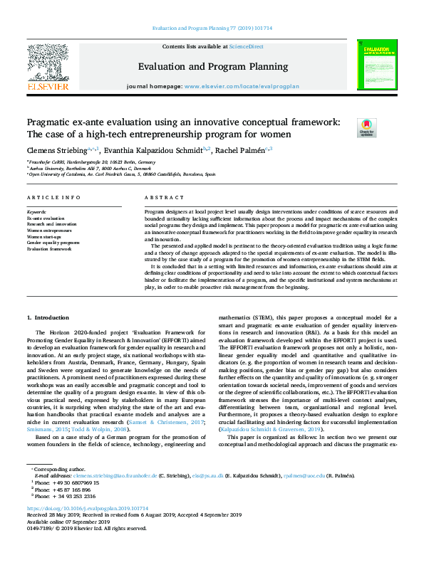 (PDF) Pragmatic ex-ante evaluation using an innovative conceptual framework: The case of a high ...