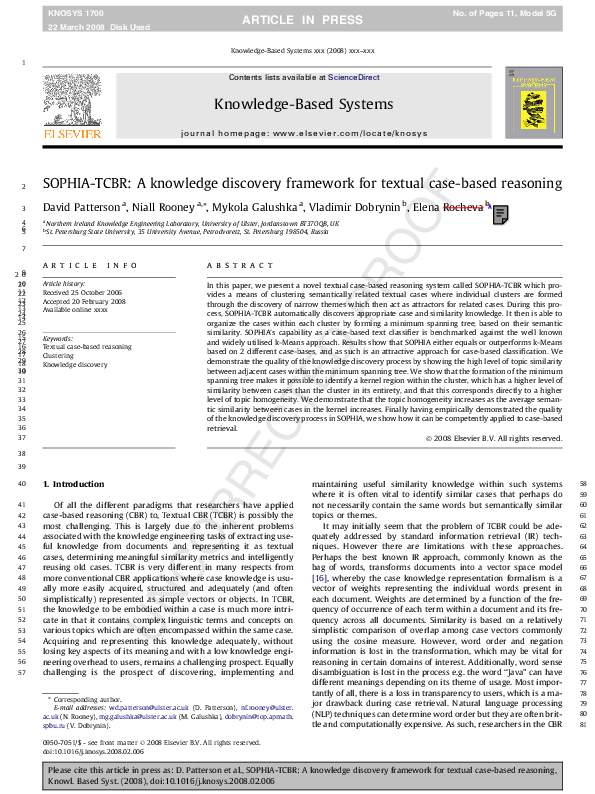 (PDF) SOPHIA-TCBR: A knowledge discovery framework for textual case-based reasoning