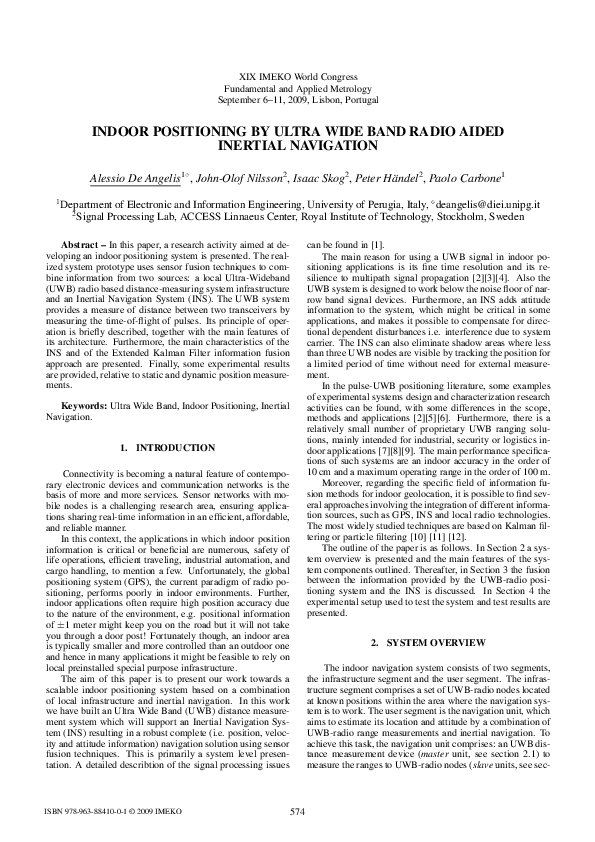 (PDF) Indoor Positioning by Ultrawide Band Radio Aided Inertial Navigation