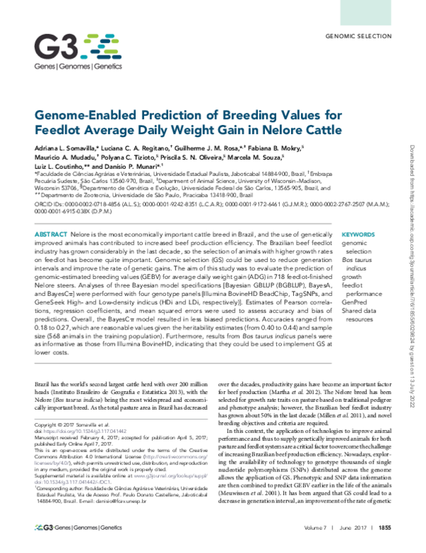 Pdf Genome Enabled Prediction Of Breeding Values For Feedlot Average Daily Weight Gain In