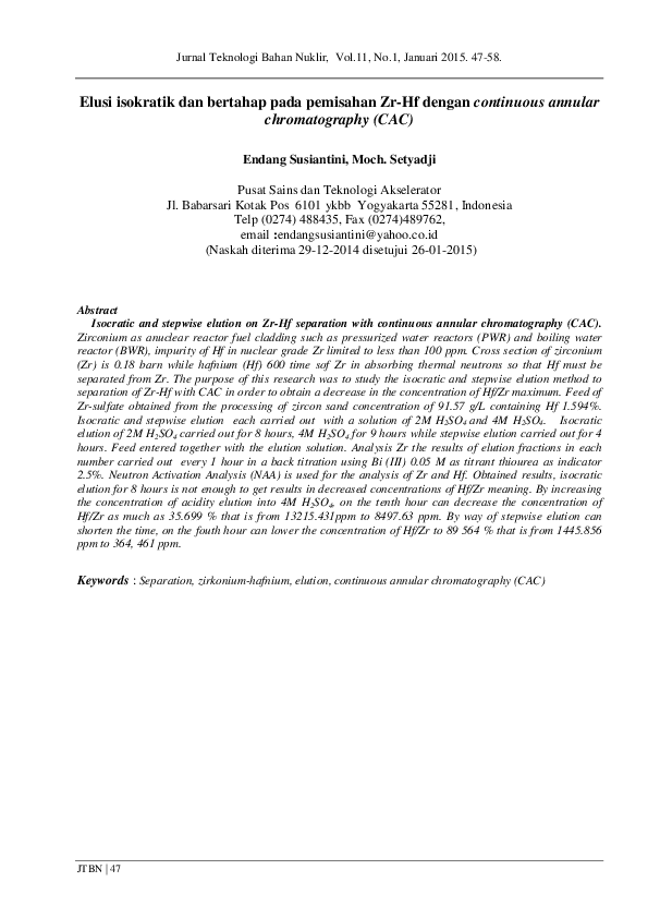 (PDF) Elusi isokratik dan bertahap pada pemisahan Zr-Hf dengan ...