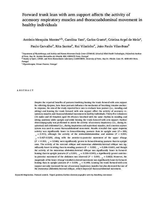 (PDF) Forward trunk lean with arm support affects the activity of ...