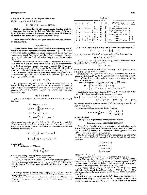 (PDF) A Parallel Structure for Signed-Number Multiplication and Addition