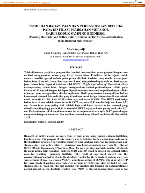 (PDF) Pemilihan Bahan Isian Dan Perbandingan Refluks Pada Distilasi ...