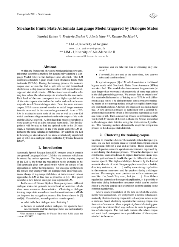 Pdf Stochastic Finite State Automata Language Model Triggered By Dialogue States