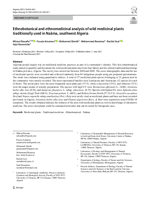 (PDF) Ethnobotanical and ethnomedicinal analysis of wild medicinal ...