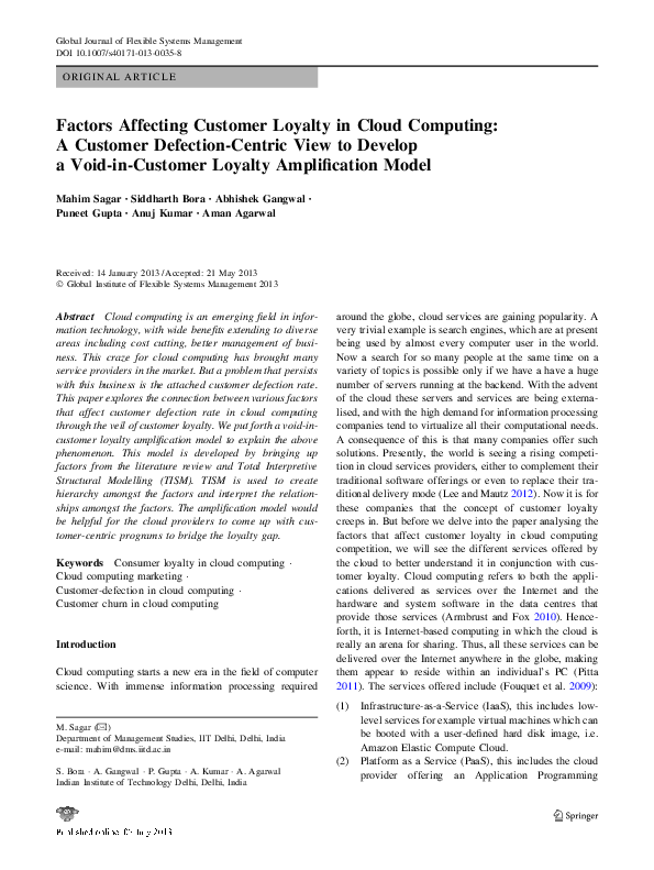(PDF) Factors Affecting Customer Loyalty in Cloud Computing: A Customer ...