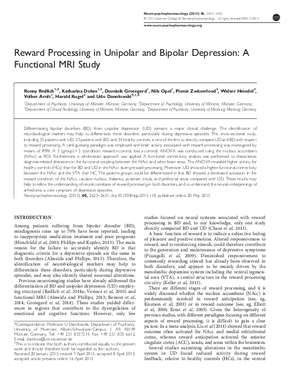 (PDF) Reward Processing in Unipolar and Bipolar Depression: A ...