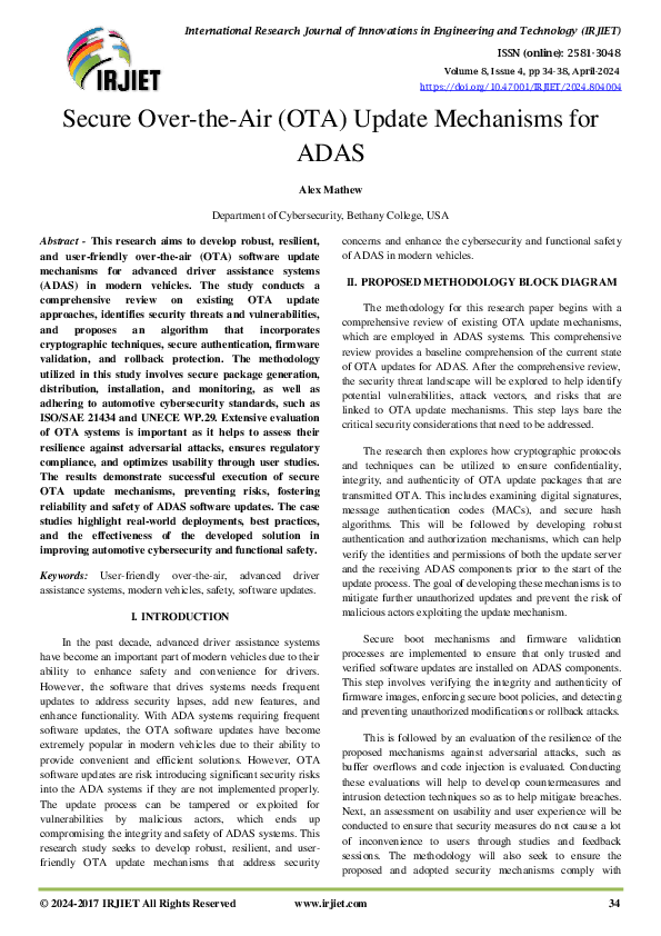 (PDF) Secure Over-the-Air (OTA) Update Mechanisms for ADAS