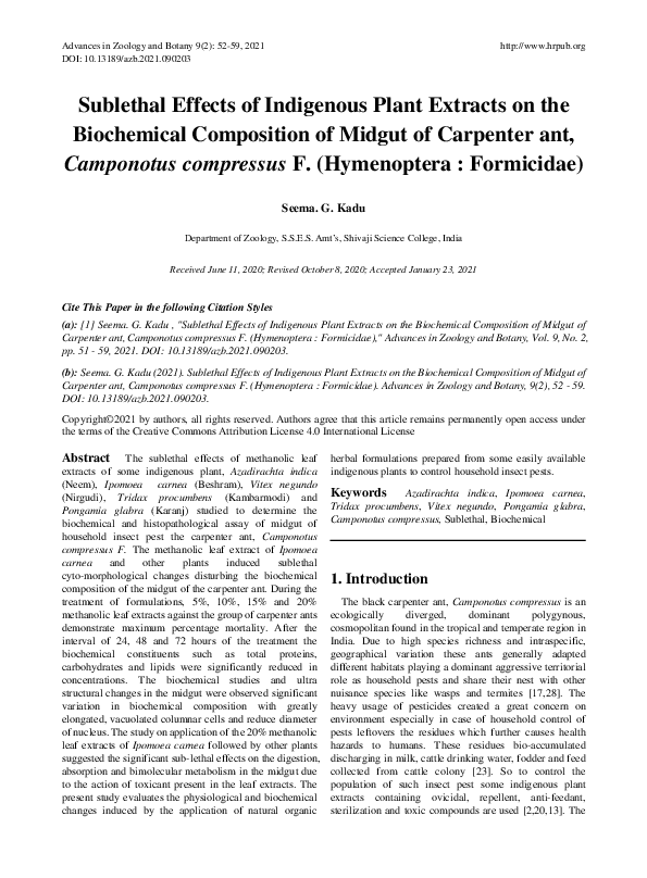 (PDF) Sublethal Effects of Indigenous Plant Extracts on the Biochemical Composition of Midgut of ...