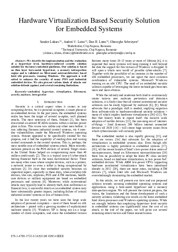 (PDF) Hardware virtualization based security solution for embedded systems