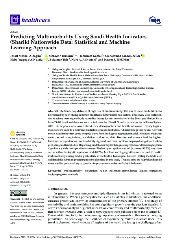 (PDF) Predicting Multimorbidity Using Saudi Health Indicators (Sharik) Nationwide Data ...