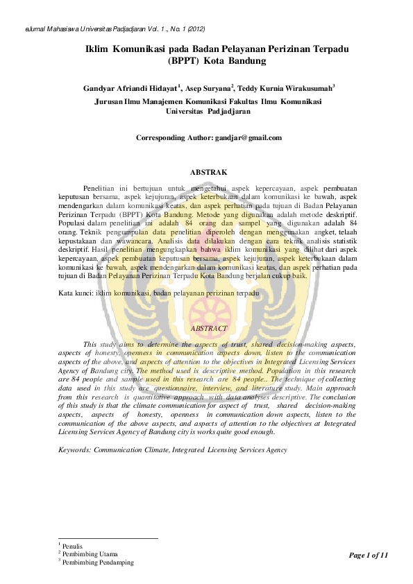 (PDF) Iklim Komunikasi pada Badan Pelayanan Perizinan Terpadu (BPPT ...