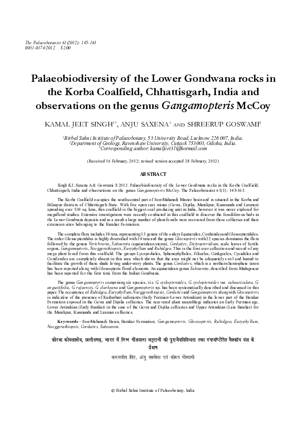 (PDF) Palaeobiodiversity of the Lower Gondwana rocks in the Korba ...