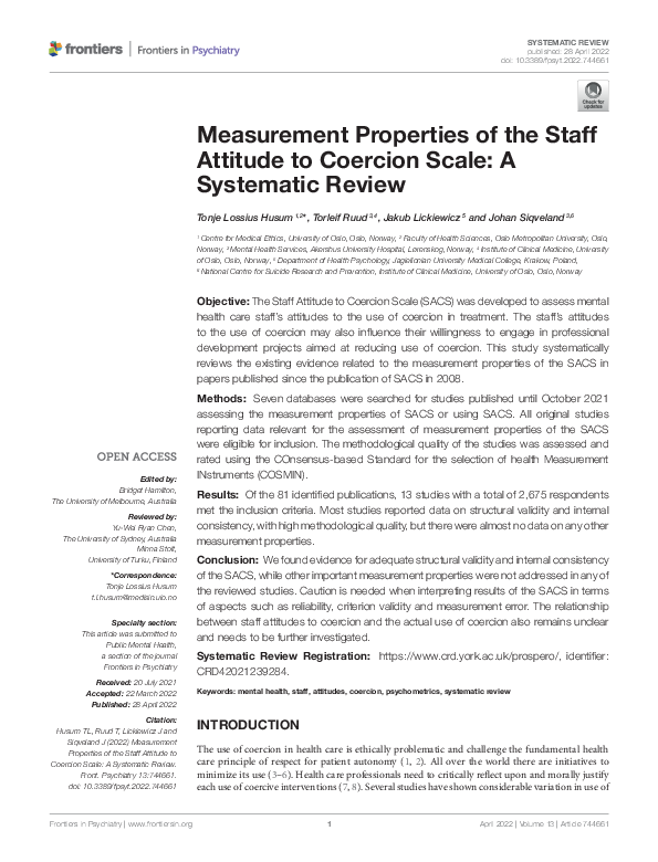 (PDF) Measurement Properties of the Staff Attitude to Coercion Scale: A ...