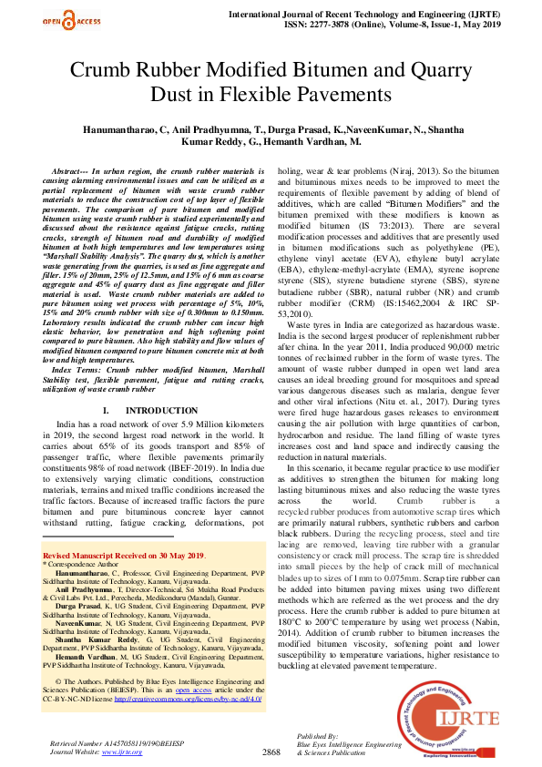 (PDF) Crumb Rubber Modified Bitumen and Quarry Dust in Flexible ...