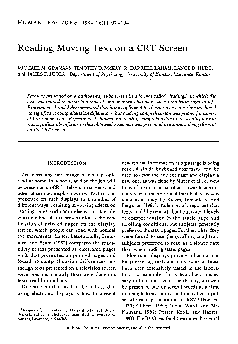 (PDF) Reading Moving Text on a CRT Screen