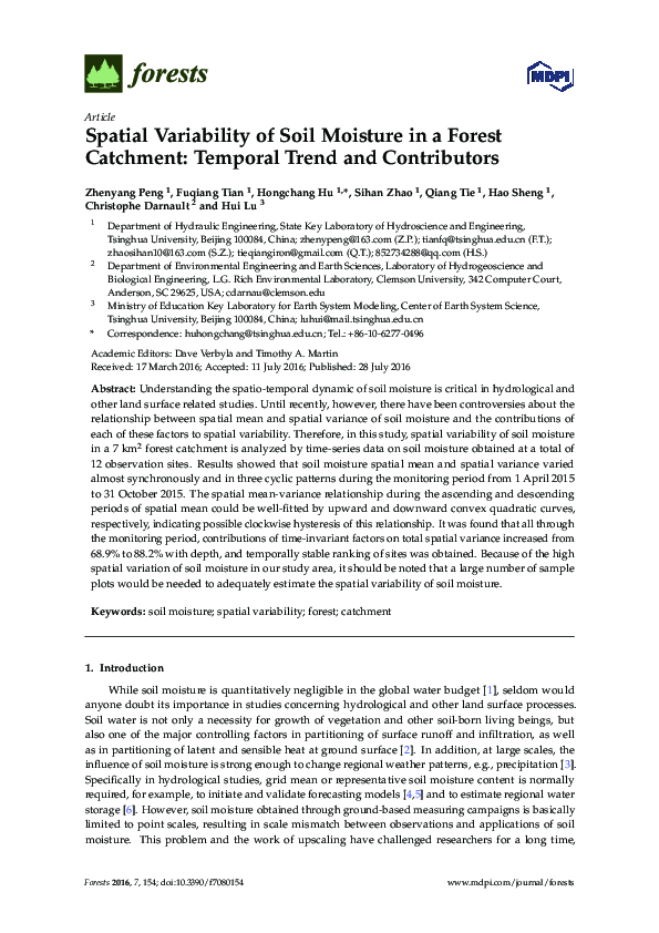 (PDF) Spatial Variability of Soil Moisture in a Forest Catchment ...