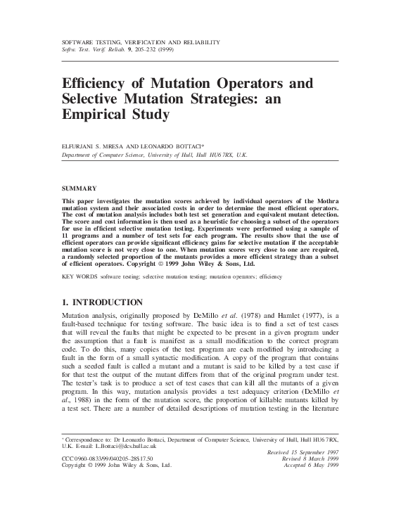 (PDF) Efficiency of mutation operators and selective mutation ...