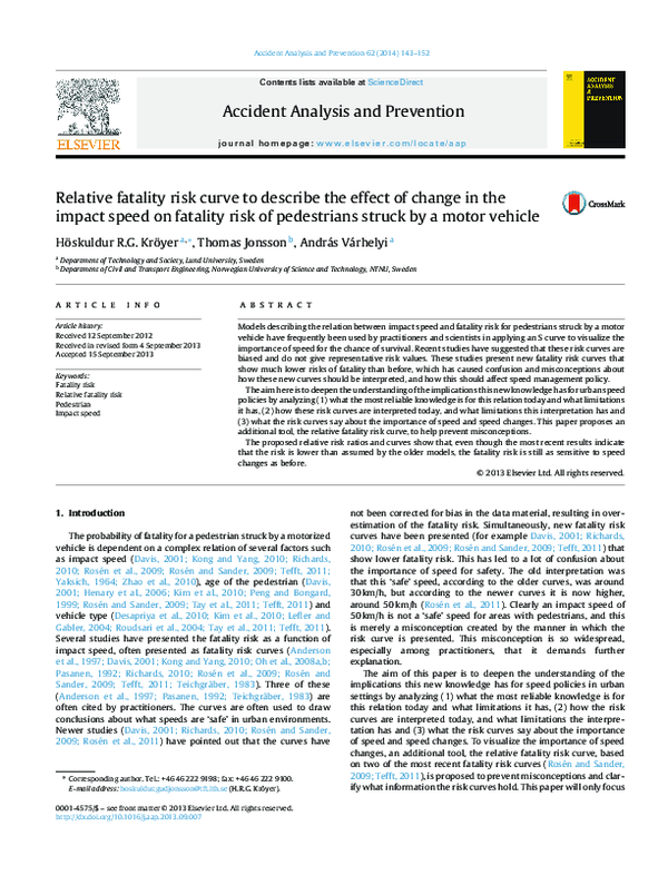 (PDF) Relative fatality risk curve to describe the effect of change in ...
