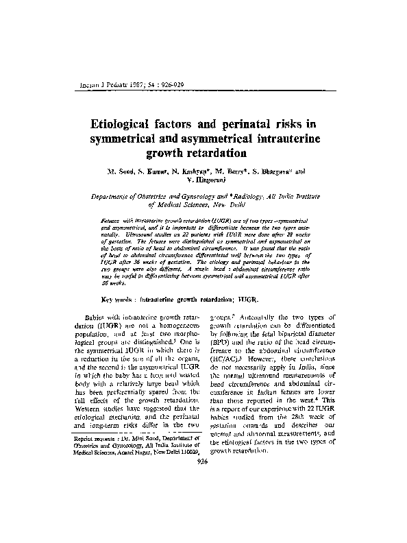 (PDF) Etiological factors and perinatal risks in symmetrical and ...