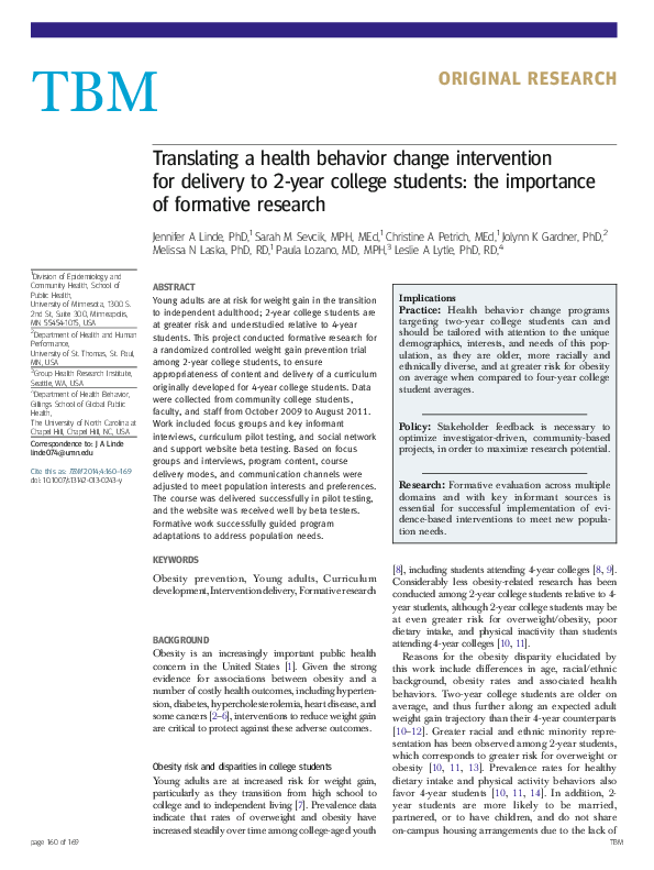(PDF) Translating a health behavior change intervention for delivery to ...