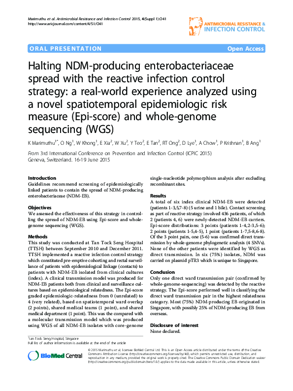 (PDF) Halting NDM-producing enterobacteriaceae spread with the reactive infection control ...