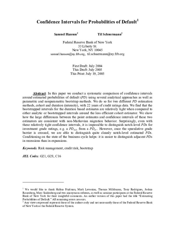 (PDF) Confidence Intervals for Probabilities of Default