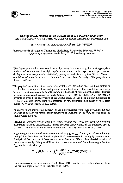 (PDF) Statistical model in nuclear physics population and de-excitation ...
