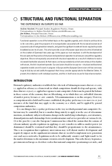 (PDF) Structural and functional separation: the experience in Europe so far