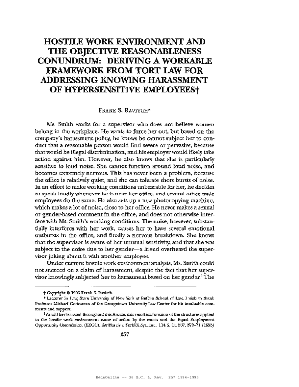 (PDF) Hostile Work Environment and the Objective Reasonableness ...
