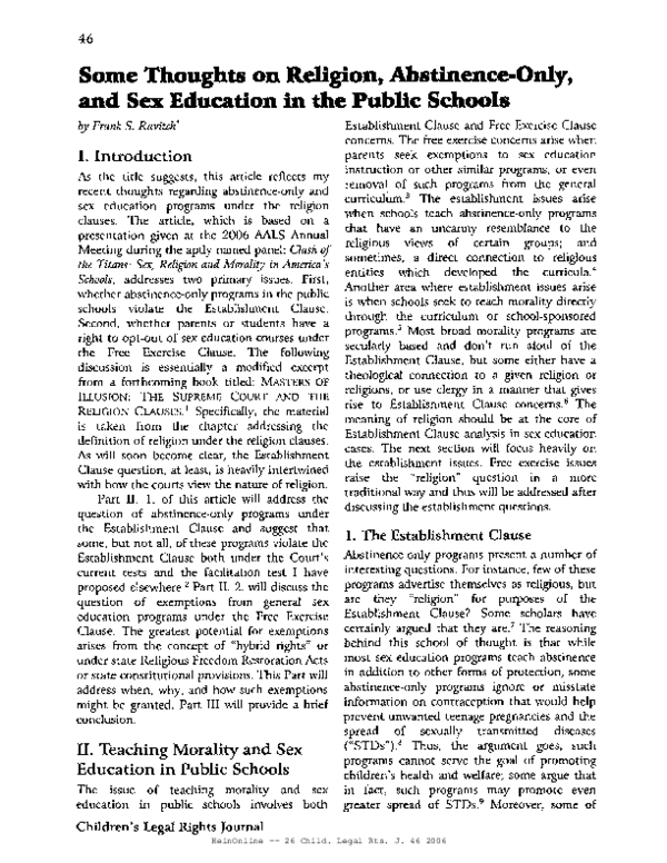 (PDF) Some Thoughts on Religion, Abstinence-Only, and Sex Education in ...