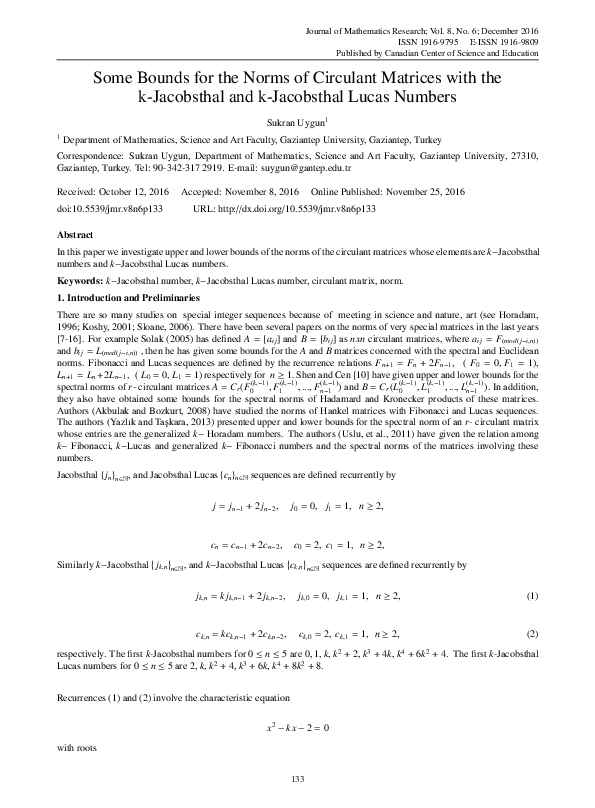 (PDF) Some Bounds for the Norms of Circulant Matrices with the k-Jacobsthal and k-Jacobsthal ...