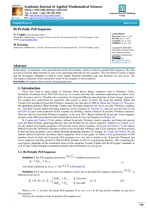 (PDF) Bi-Periodic Pell Sequence