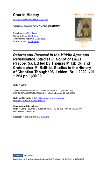 (PDF) Reform and Renewal in the Middle Ages and the Renaissance
