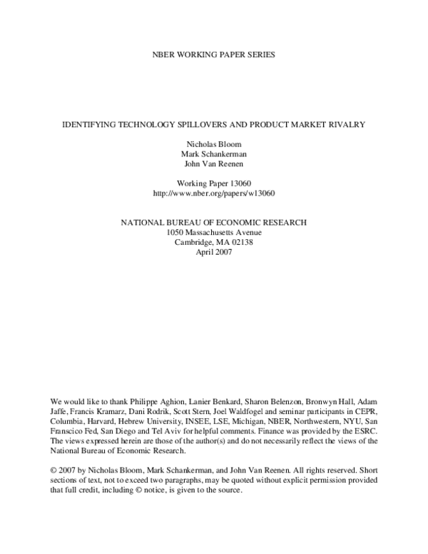 (PDF) Identifying Technology Spillovers and Product Market Rivalry