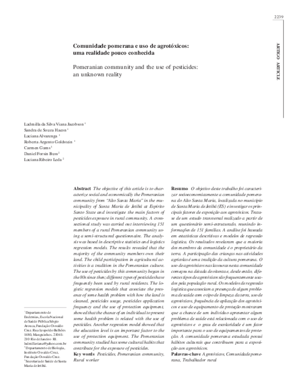 (PDF) Comunidade pomerana e uso de agrotóxicos: uma realidade pouco ...