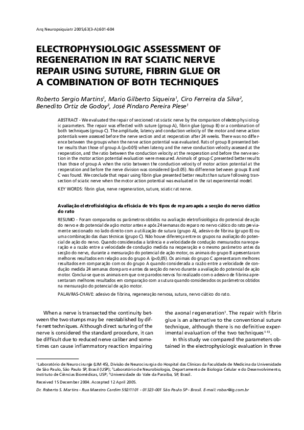 (PDF) Electrophysiologic assessment of regeneration in rat sciatic nerve repair using suture ...